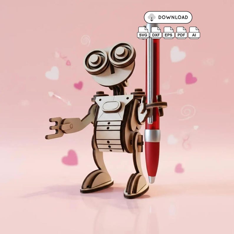 Cute Robot Pen Holder Laser Cut File | Wooden Desk Organizer SVG DXF ...