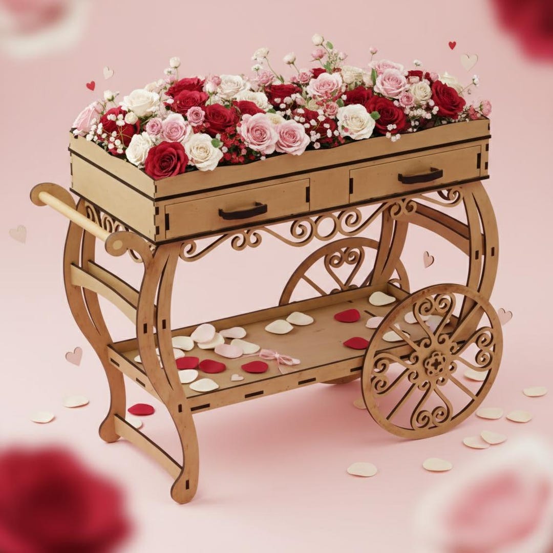 Laser Cut Flower Cart Plan | Valentine's Day Gift Box (digital Download ...