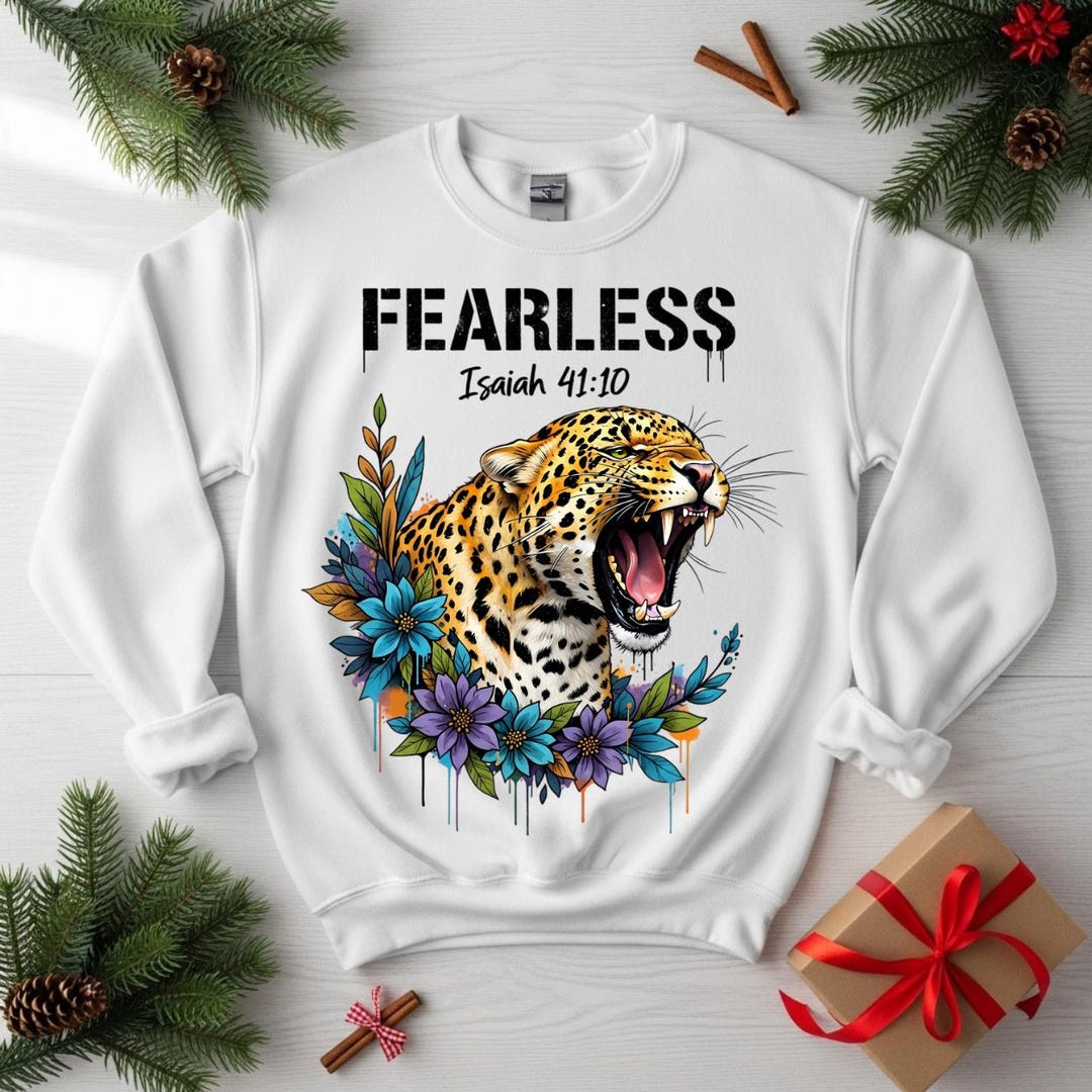 Fearless Christian T-shirt Design | Isaiah 41:10 Leopard PNG | Faith ...