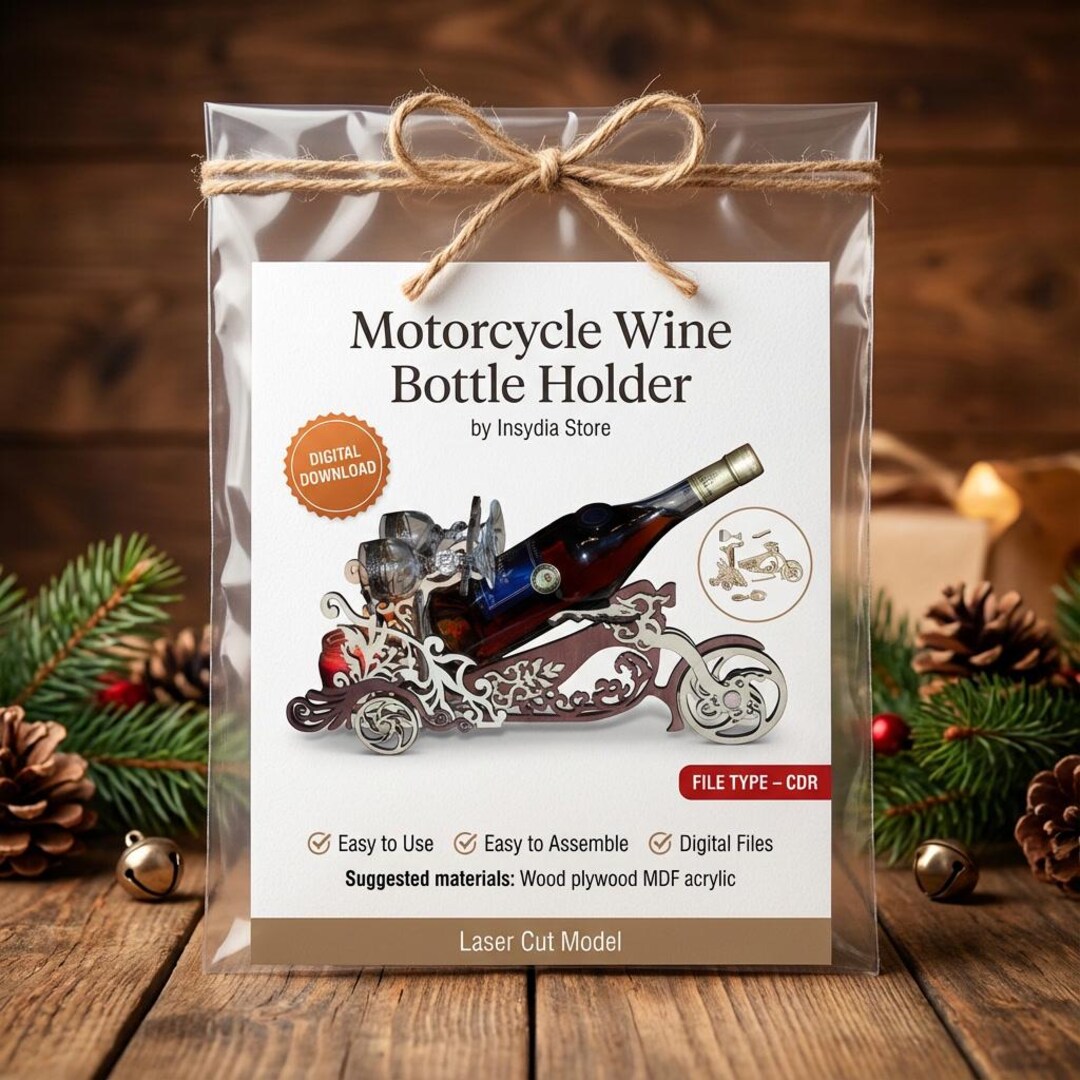 Motorcycle Wine Bottle Holder CDR | CNC Laser Cut CDR File | Digital ...