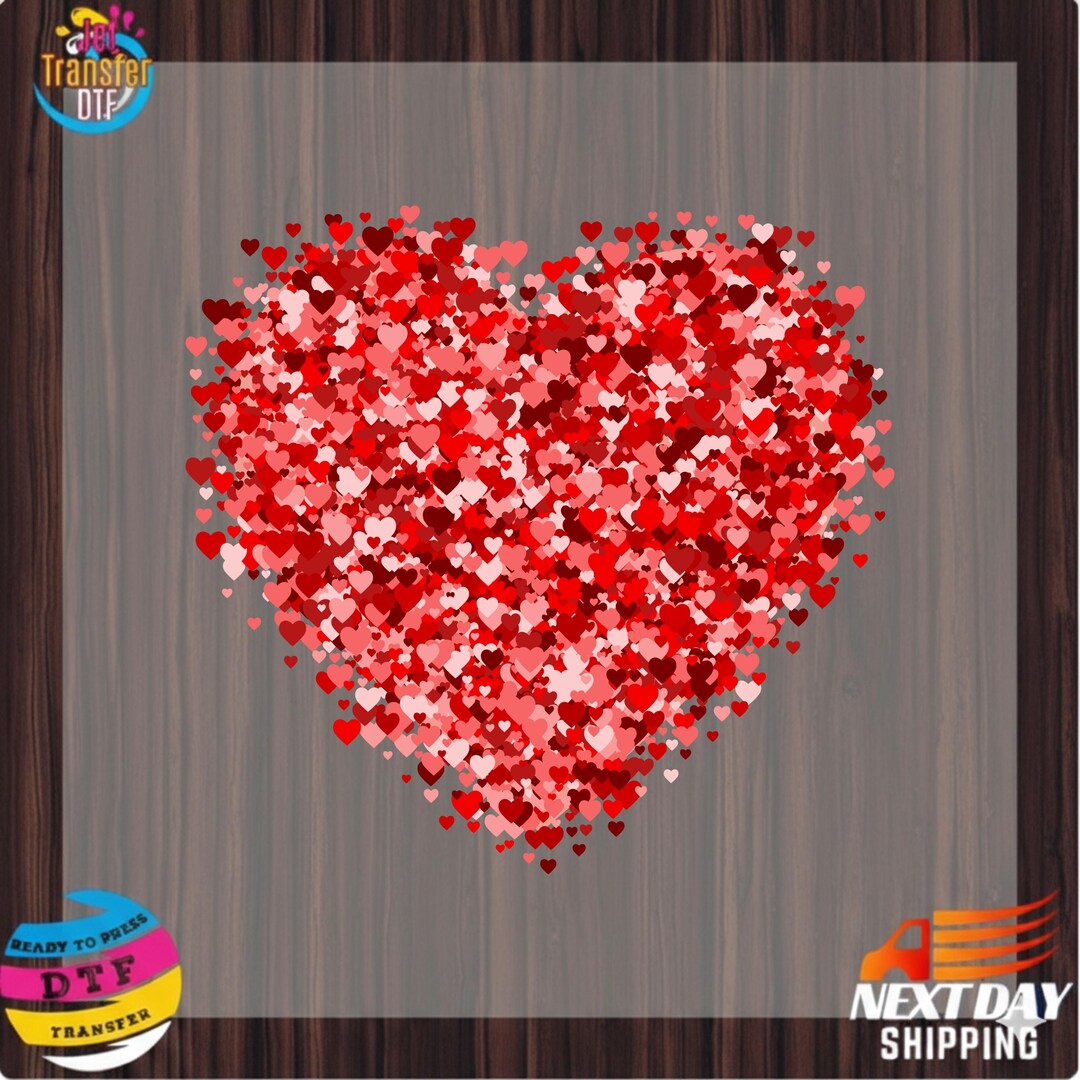 Heart-shaped Love DTF Transfer, Red & Pink Hearts Design, Valentine's ...