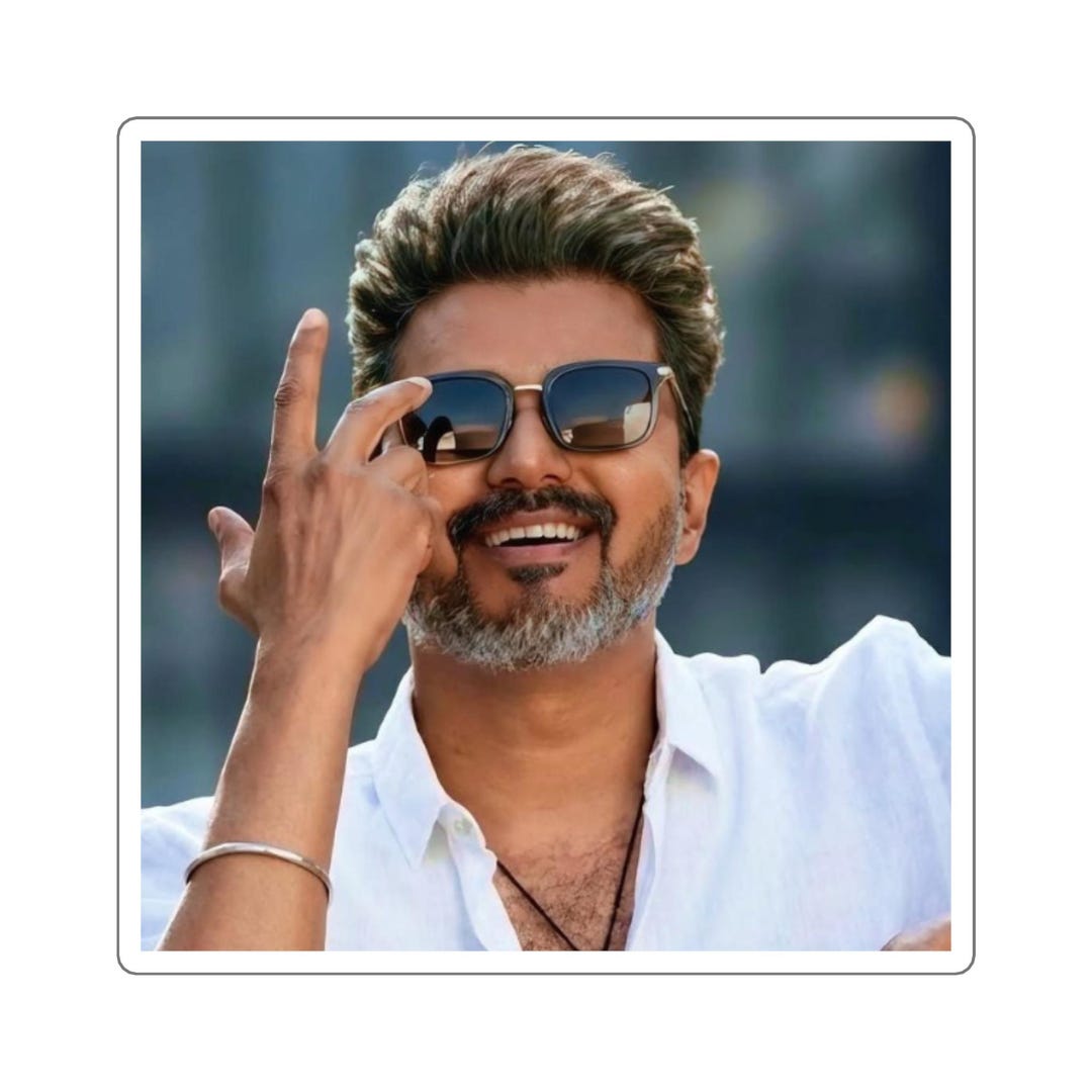 Thalapathy Vijay Smiling Man With Sunglasses Square Sticker | Photo ...