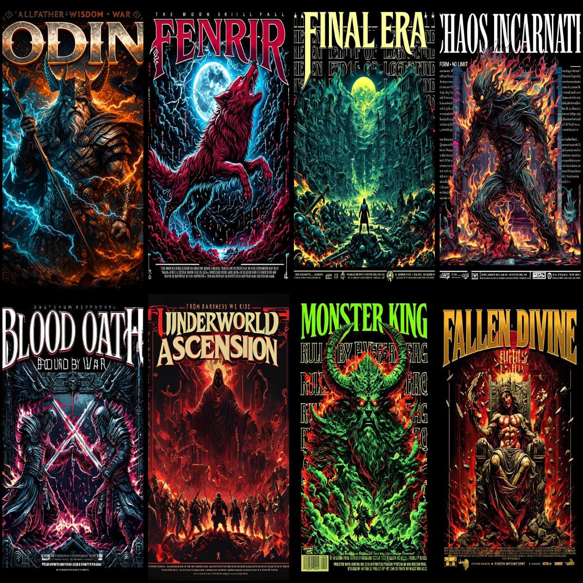 Viking Mythology Poster Bundle, Norse Gods Warriors Art (digital ...