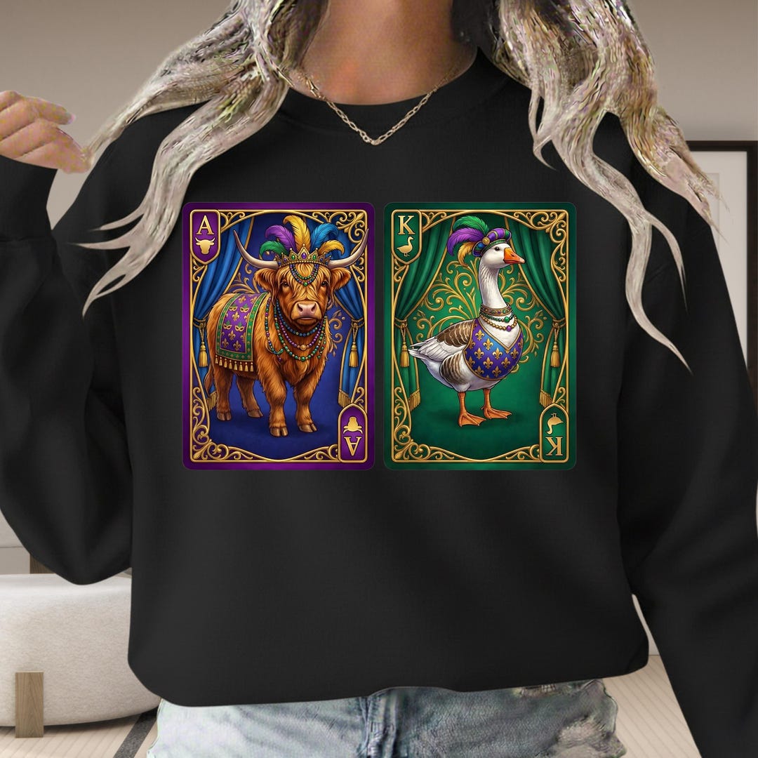 Mardi Gras Playing Cards PNG, Royal Highland Cow Ace & Goose King ...