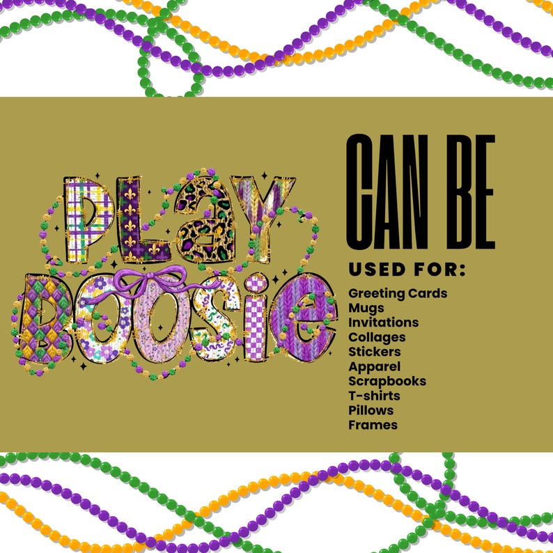 Play Boosie Mardi Gras PNG, NOLA Party Quote, Leopard Plaid Alphabet ...