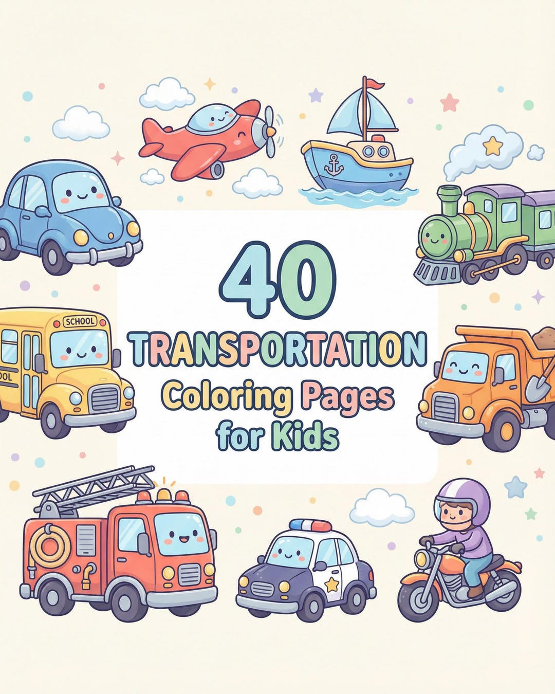 40 Transportation Coloring Pages for Kids (2 PDF Sizes) | Vehicle Types ...