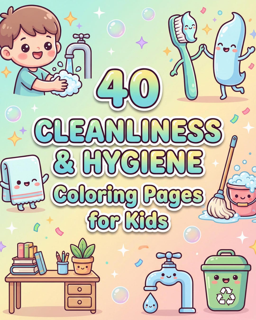 Cleanliness Hygiene Coloring Pages for Kids | 40 Printable Preschool ...