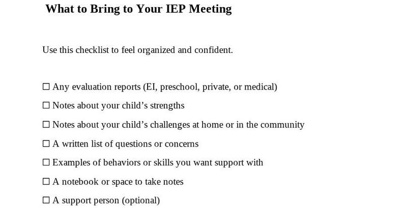 IEP Meeting Checklist for Parents Early Intervention & Preschool Guide ...