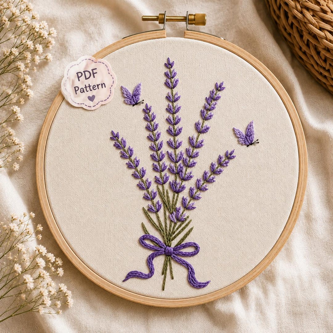 Lavender Flower Hand Embroidery Patterns PDF, Botanical Floral Line Art ...