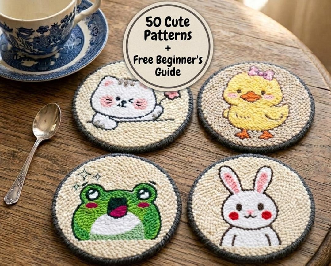 Cute 50 Coaster Punch Needle Patterns, Animals Patterns, Beginner Punch ...