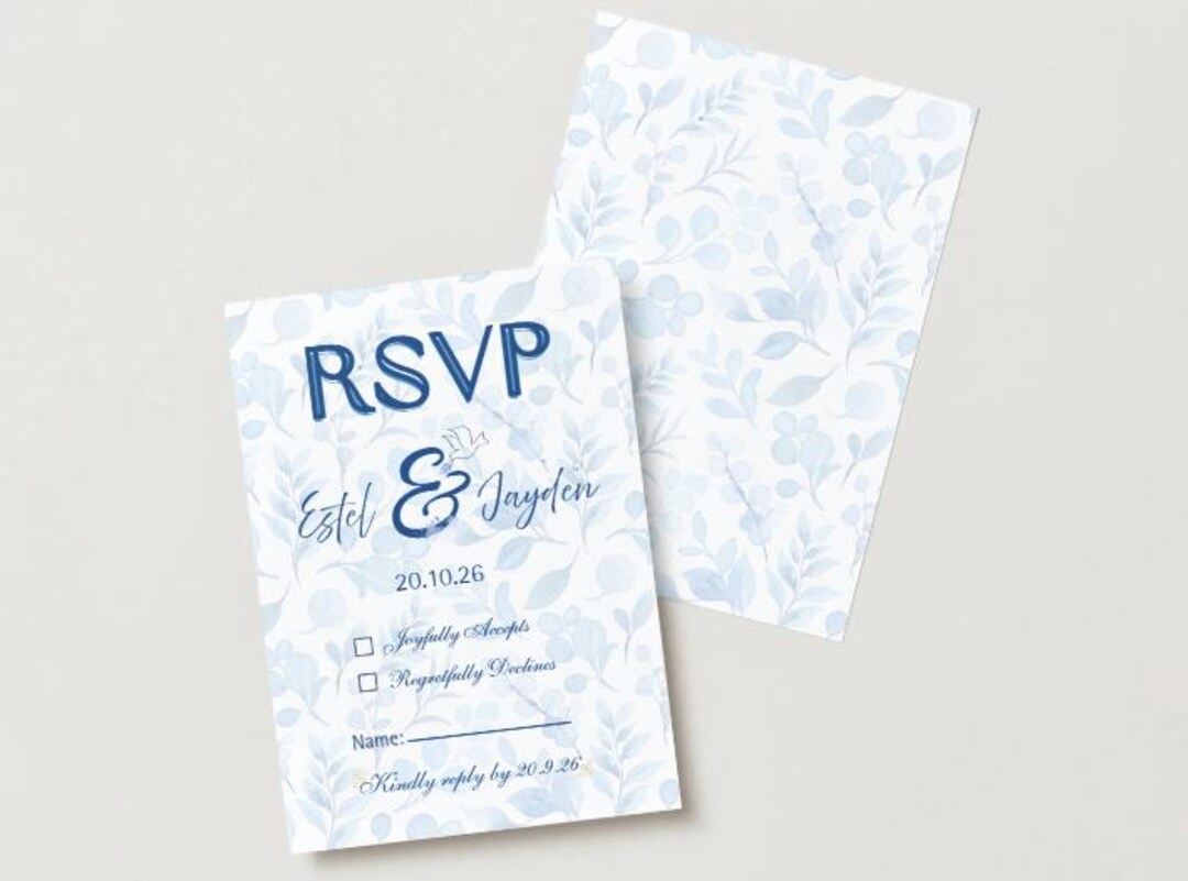 Christian Wedding RSVP Card Canva Template | Editable Blue Wedding RSVP ...