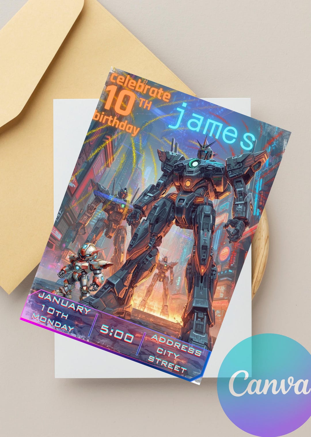 Robot Birthday Invitation – Printable and Editable Mech Party Invite ...