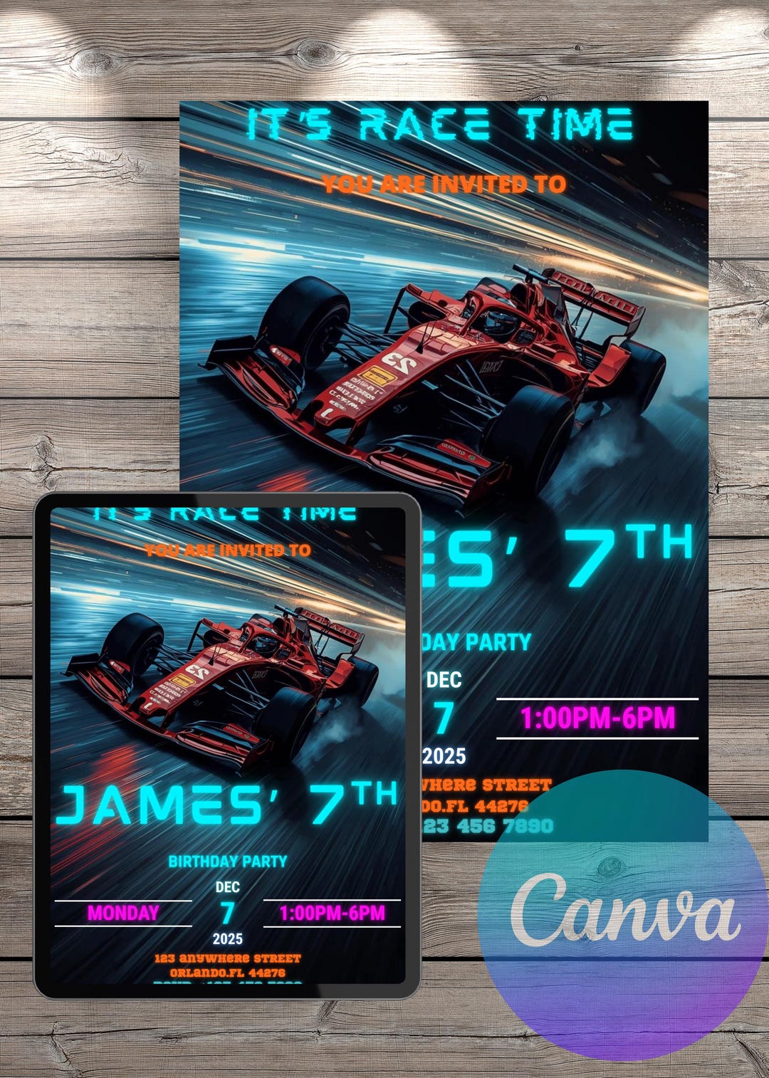F1 Birthday Invitation – Printable and Editable Racing Party Invite ...