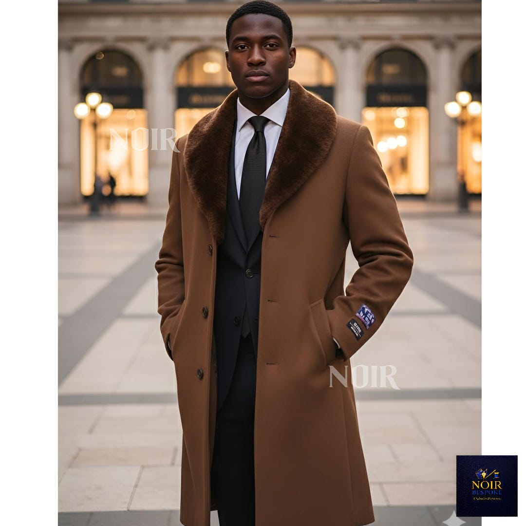 Camel Brown Men’s Overcoat Elegant Wool Coat Herren Mantel Costume ...