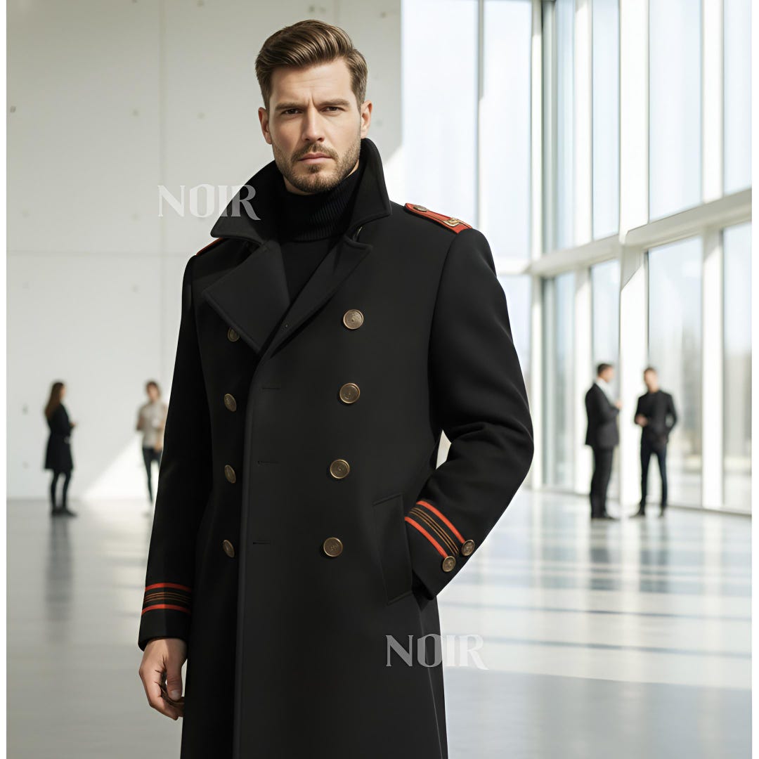 Black Military Long Overcoat Men Winter Mantel Herren Costume Homme ...