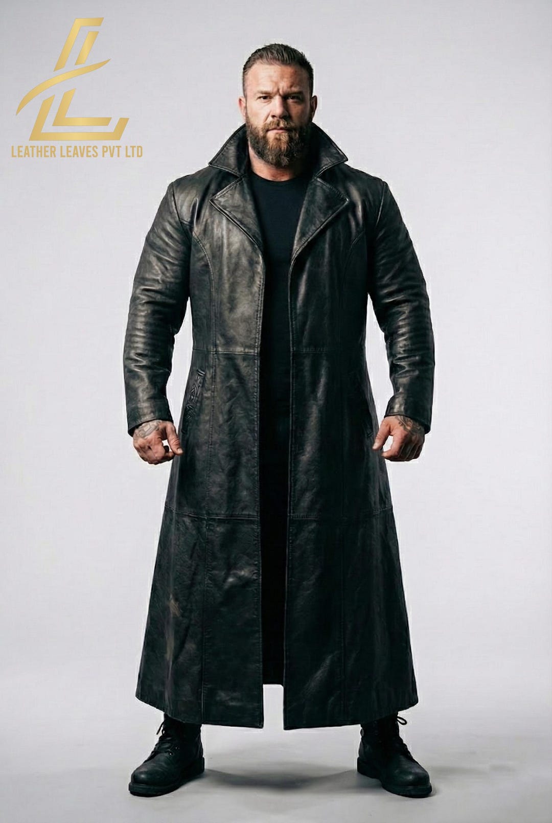 Men’s Black Leather Trench Coat for Men Gothic Biker Duster Jacket ...