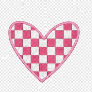 Pink Checkered Heart Embroidery Design Valentine Love Pattern Stitch ...