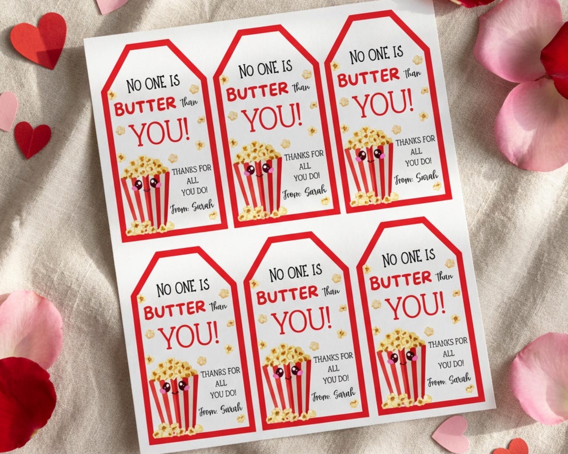 Popcorn Gift Tag Printable, Teacher, Employee, Staff, Nurse, Coworker ...