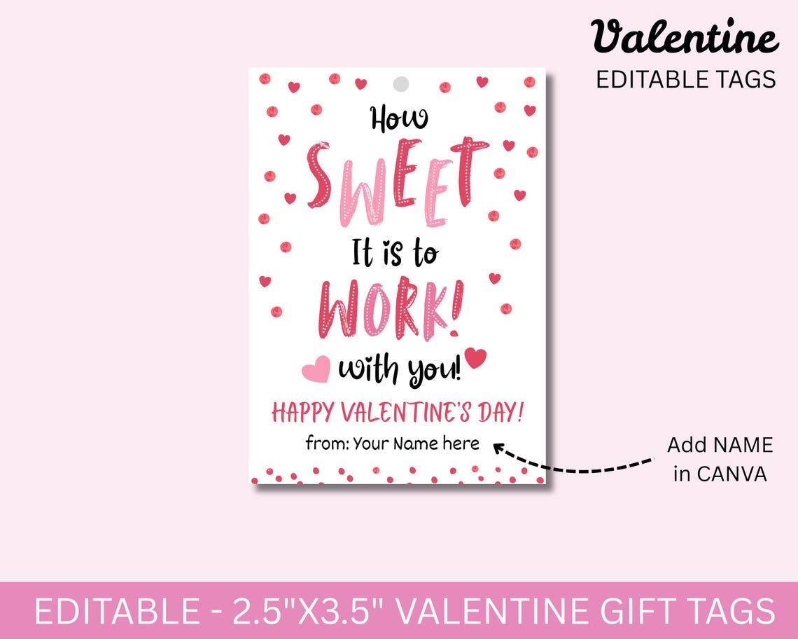 Valentine Coworker Gift Tags, Printable Valentine Treat Tag, Workplace ...