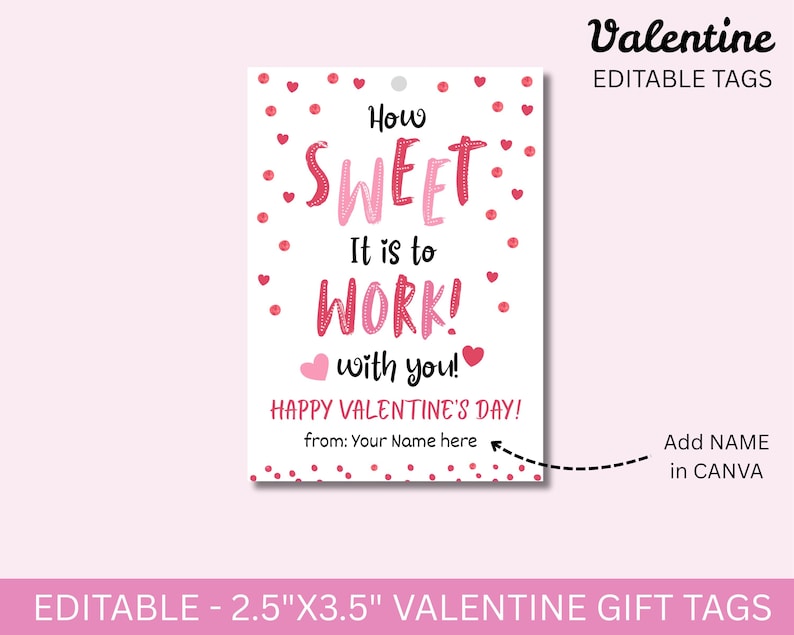 Valentine Coworker Gift Tags, Printable Valentine Treat Tag, Workplace ...