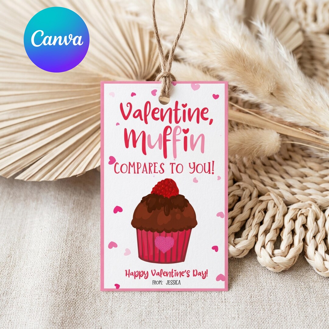 Editable Muffin Valentine Gift Tag, Printable Sweet Treat Tag, Teacher ...