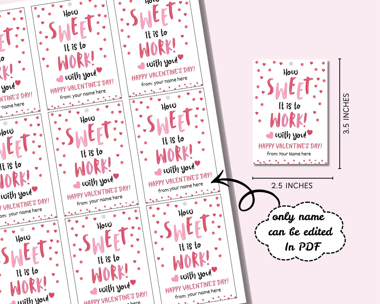 Valentine Coworker Gift Tags, Printable Valentine Treat Tag, Workplace ...
