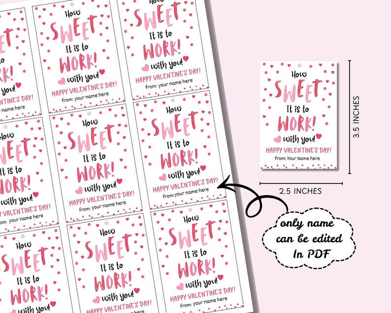 Valentine Coworker Gift Tags, Printable Valentine Treat Tag, Workplace ...