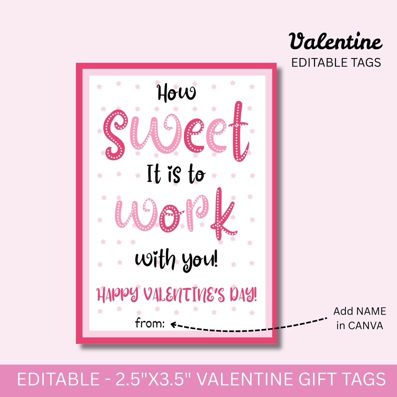 Valentine Coworker Gift Tags, Printable Valentine Treat Tag, Workplace ...