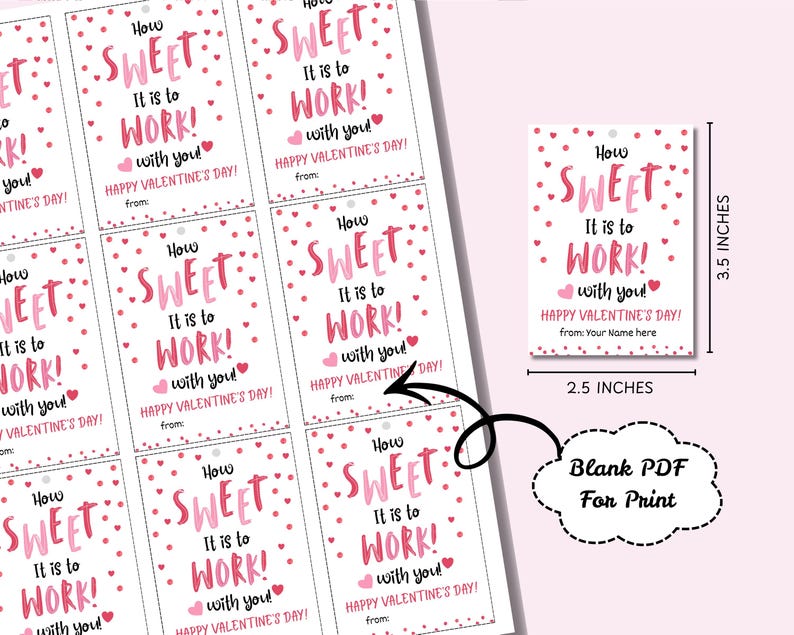 Valentine Coworker Gift Tags, Printable Valentine Treat Tag, Workplace ...
