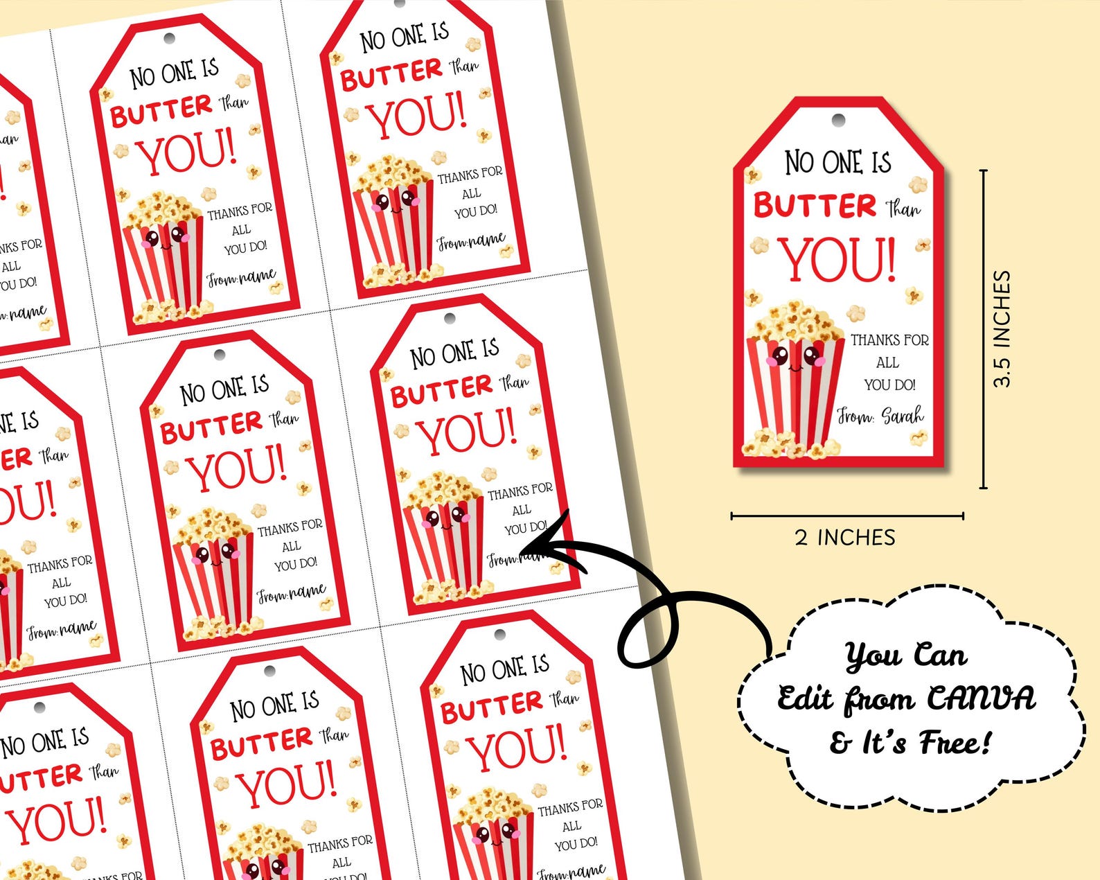 Popcorn Gift Tag Printable, Teacher, Employee, Staff, Nurse, Coworker ...