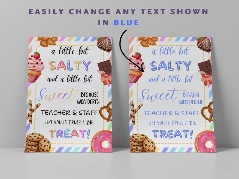 Editable Teacher Appreciation Treat Sign Template, Sweet Salty Gift ...