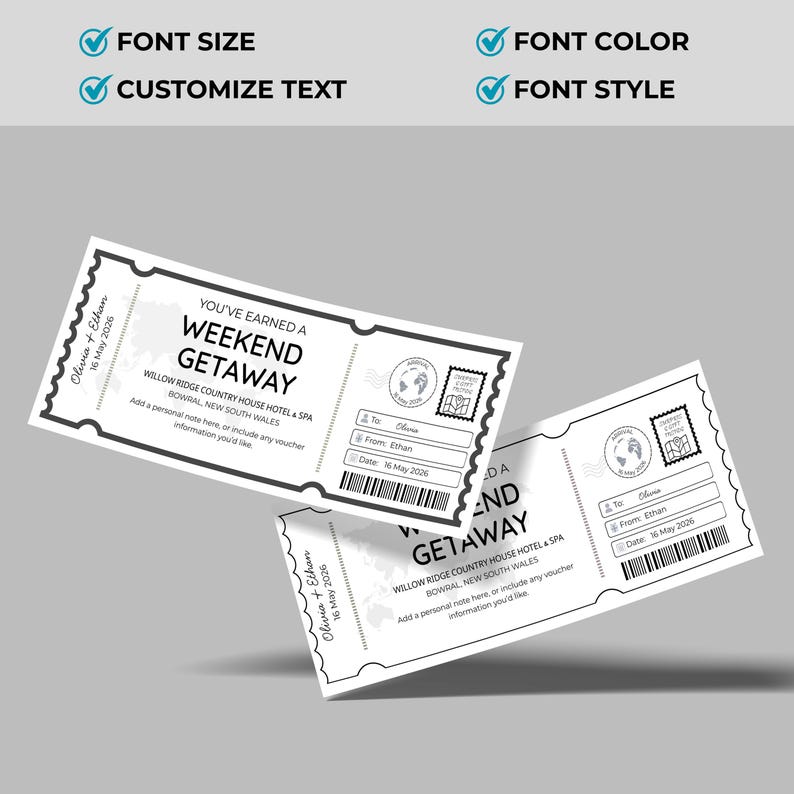 Editable Weekend Getaway Boarding Pass Template, Surprise Trip Reveal ...