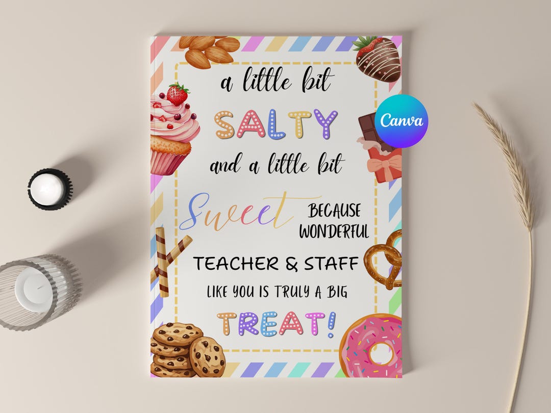 Editable Teacher Appreciation Treat Sign Template, Sweet Salty Gift ...