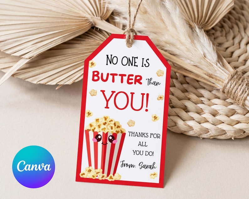 Popcorn Gift Tag Printable, Teacher, Employee, Staff, Nurse, Coworker ...