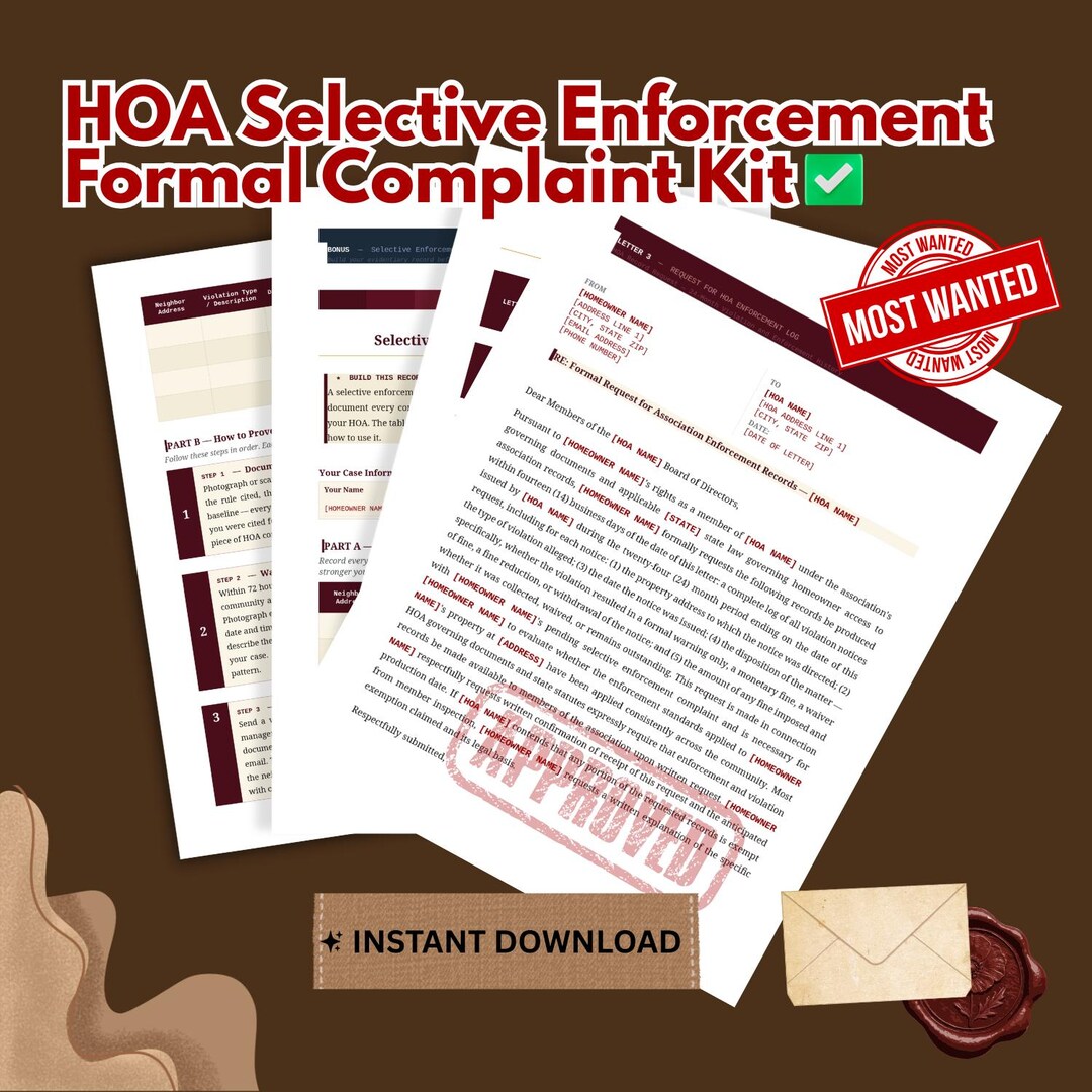 HOA Selective Enforcement Complaint Letter | Uneven Rule Enforcement ...