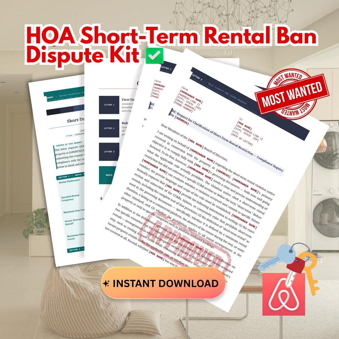 HOA Short-term Rental Dispute Letter | Airbnb HOA Fine Appeal | Rental ...
