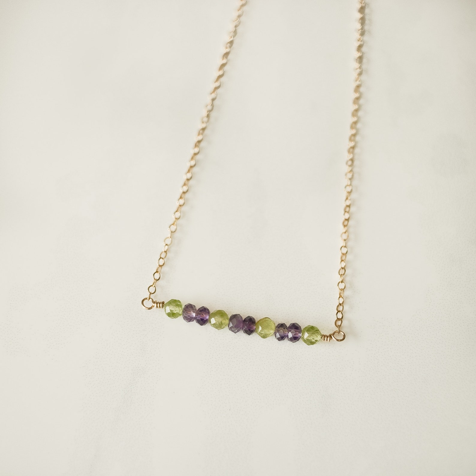 Peridot and Amethyst Gemstone Bar Necklace Gemstone Necklace - Etsy