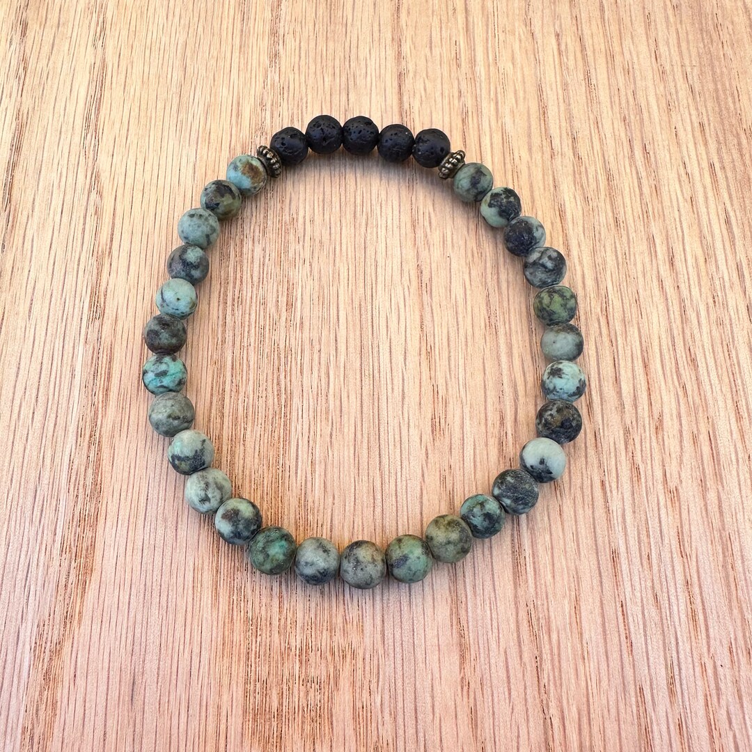 Matte African Turquoise Bracelet 6mm, Lava Rock Diffuser, Gemstone ...