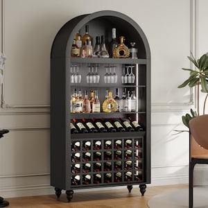 Arched LED Wine Cabinet With Glass Holder & Wine Rack - Etsy