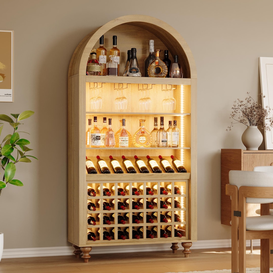 Arched LED Wine Cabinet With Glass Holder & Wine Rack - Etsy
