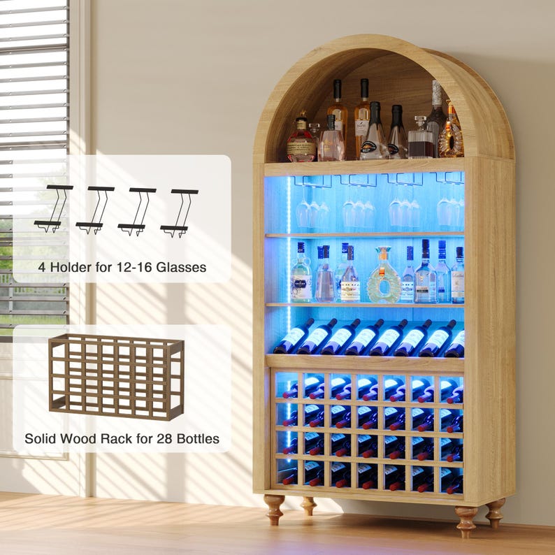 Arched LED Wine Cabinet With Glass Holder & Wine Rack - Etsy