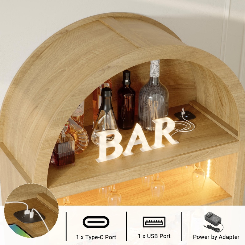 Arched LED Wine Cabinet With Glass Holder & Wine Rack - Etsy
