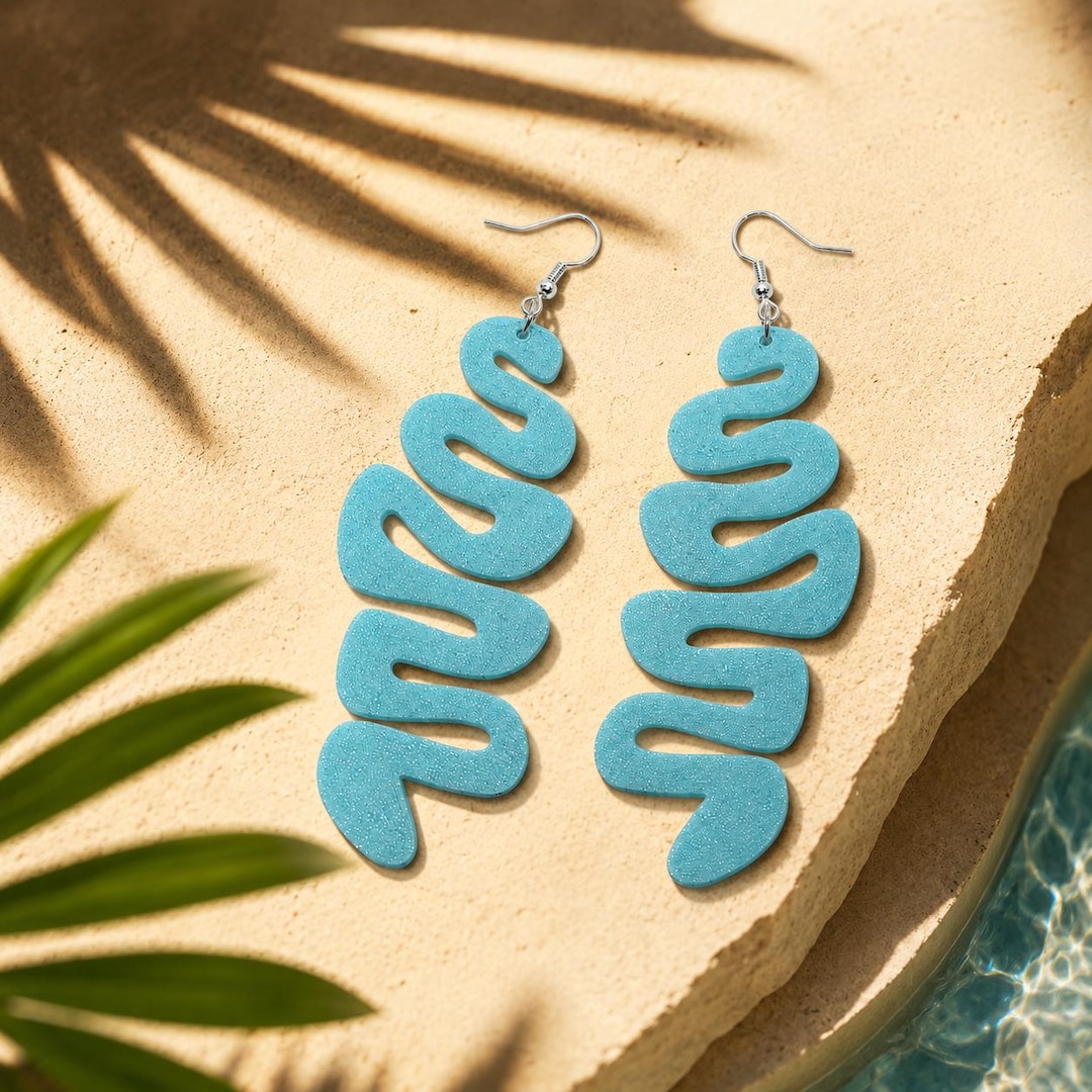 Oversized Abstract Wavy Dangle Earrings, Lightweight Statement Artistic ...