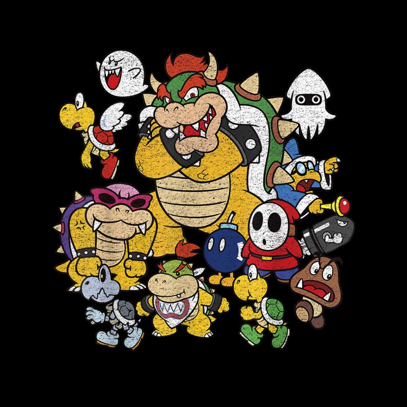 Super Mario Bowser Enemy Group Shot – Retro Gaming PNG (instant ...
