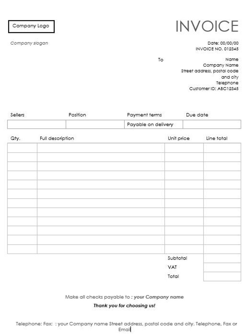 Invoice Template, Editable and Printable Invoice, Standard Payment ...