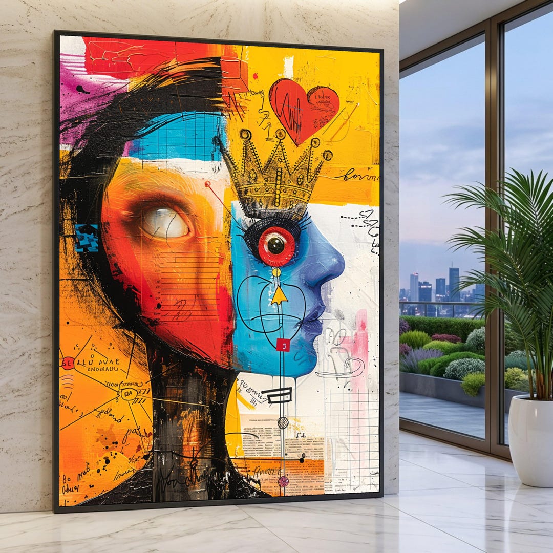 Abstract Pop Art Canvas, Modern Profile Portrait, Colorful Face Wall ...