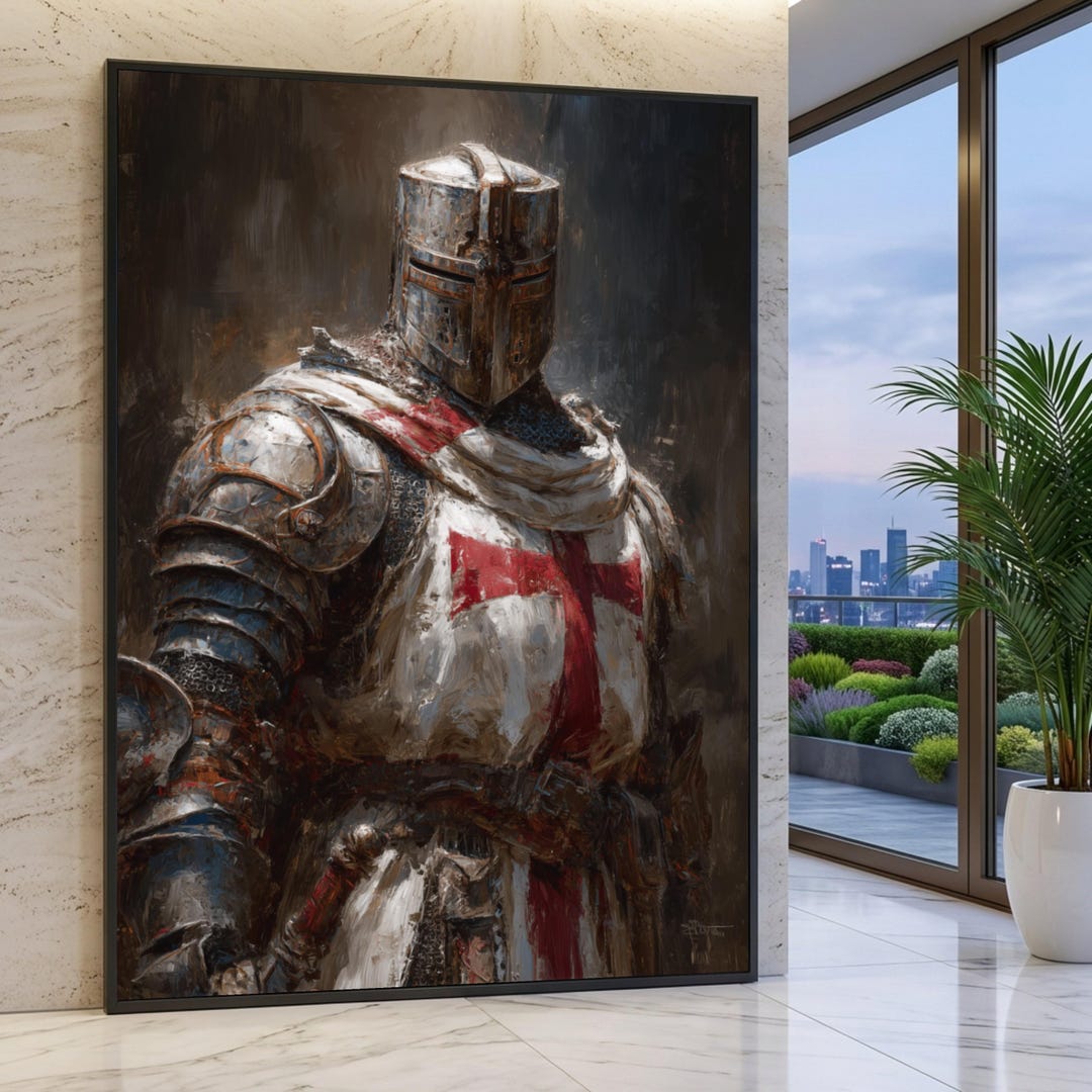 Medieval Knight Templar Canvas Wall Art, Historic Armor Painting ...