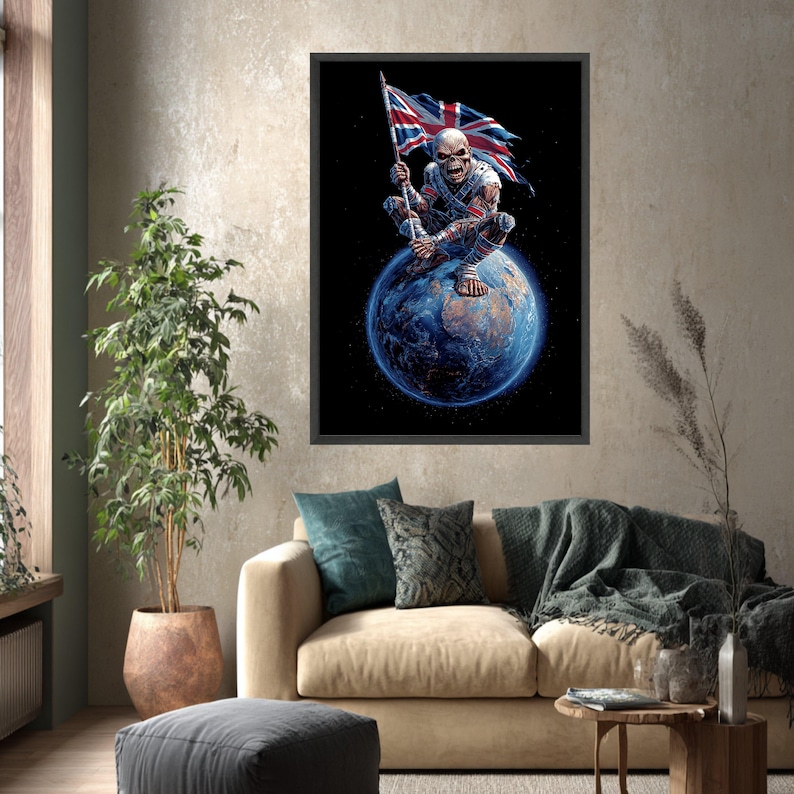 Iron Maiden Eddie With British Flag Canvas, Heavy Metal Music Art ...