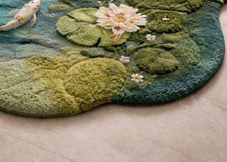 Hand Tufted Wool Rug – Koi Fish Pond Shape Rug 2x3 8x10 Area Rug for ...