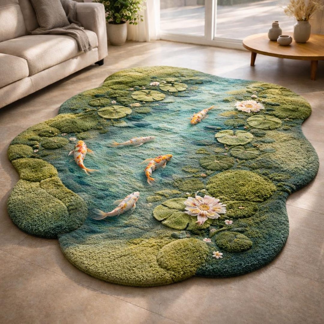 Hand Tufted Wool Rug – Koi Fish Pond Shape Rug 2x3 8x10 Area Rug for ...
